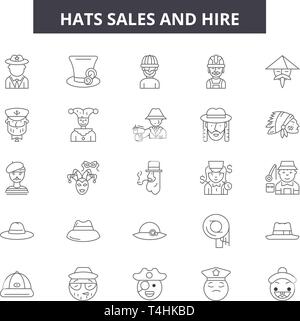 Hats sales and hire line vector icons and signs. Sales, Hire, Caps, Buy ...