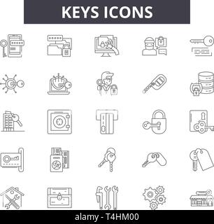 Keys line vector icons and signs. keyring, security, open, unlock, door ...
