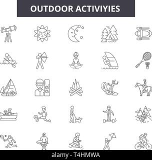 activities and tourism icons, signs, outline symbols, concept linear ...