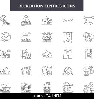 Leisure centres line vector icons and signs. centres, recreation ...