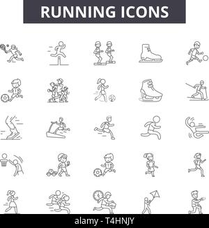 Runninig line vector icons and signs. Racing, Sprinting, Pacing, Step ...