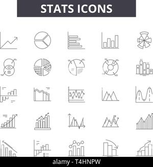 Stats line vector icons and signs. graph, data, chart, business ...