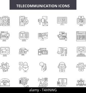 Telecommunication line icons signs set. Design collection of Telecom ...