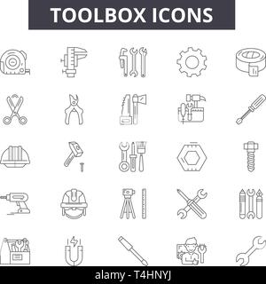 Toolbox line vector icons and signs. Chest, Kit, Box, Garage, Workbench ...