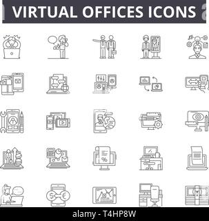 Virtual offices line icons signs set. Design collection of Virtual ...