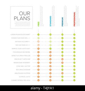 Products features list table template with products or services options ...