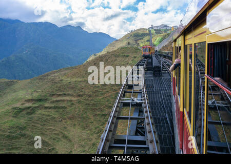 Tourist mountain tram, the transporation to Fansipan cable car station ...