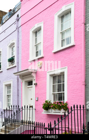Pastel coloured terraced houses, Bywater Street, Chelsea, London ...