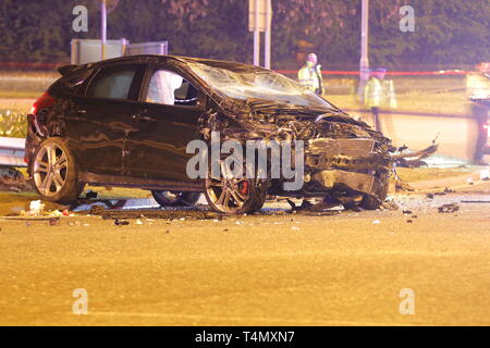 A ford focus st is wrote off, after colliding with a crash barrier on a ...