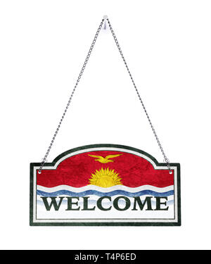 Kiribati welcomes you! Old metal sign isolated Stock Photo - Alamy