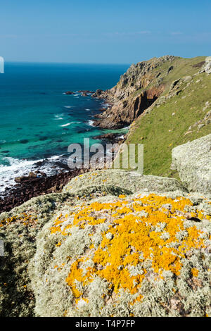 Granite sea cliffs between Gwennap Head and Lands End, Cornwall, UK ...