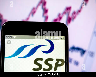In this photo illustration a SSP Group plc logo seen displayed on a ...