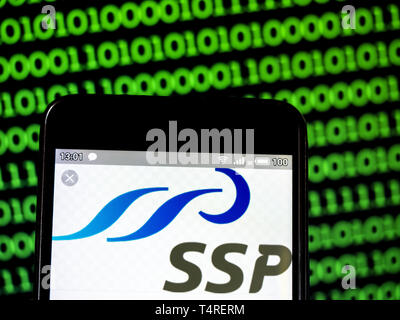 In this photo illustration a SSP Group plc logo seen displayed on a ...