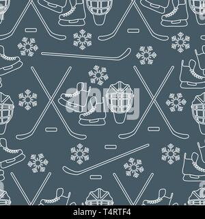 Seamless pattern with skates, goalkeeper mask, hockey stick, ice hockey ...