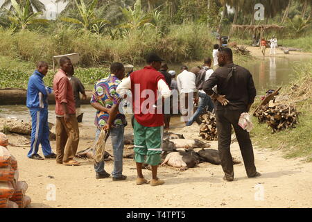 Countryside in Togo, transport by boat over the river Stock Photo - Alamy