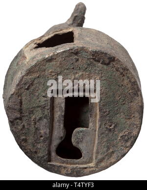 A Roman lock housing, 2nd/3rd century AD. Bronze with dark green patina ...