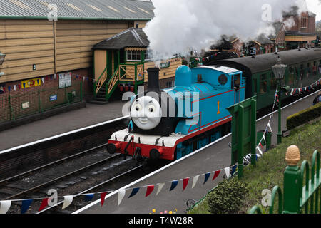 Steam trains Thomas the Tank Engine in cloud of steam Duck in station ...