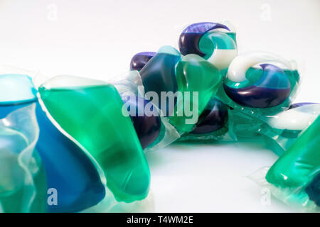Washing gel capsules stack on white background Dissolving laundry ...