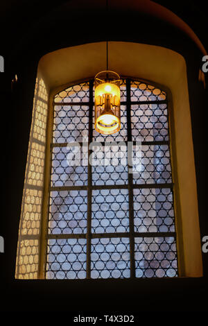 Beautiful window and a lamp in the german catholic church. Details ...