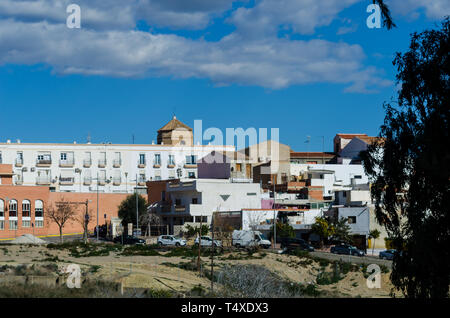 VERA, SPAIN - JANUARY 25, 2019 A panorama of an old Spanish town next ...