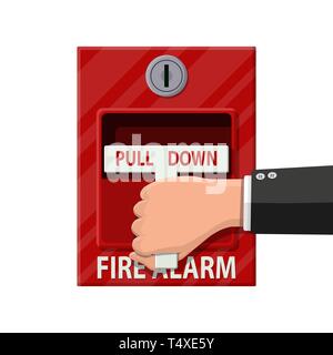Hand switch fire alarm system. Fire equipment. Vector illustration in ...