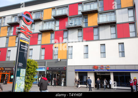 Wembley Central Station entrance on High Road, Wembley busy with ...