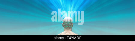 Mind power. Man radiates light from head Stock Photo - Alamy