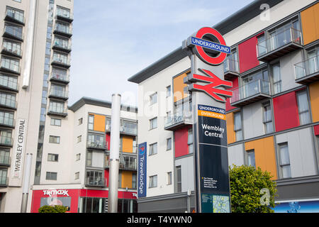 Signage outside Wembley Central Station, a tube, train and Overground ...