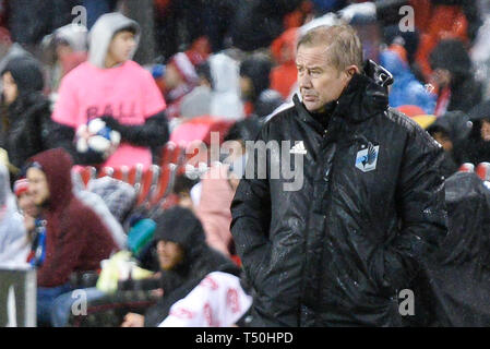 Minnesota United head coach Adrian Heath () in the first half of an MLS ...