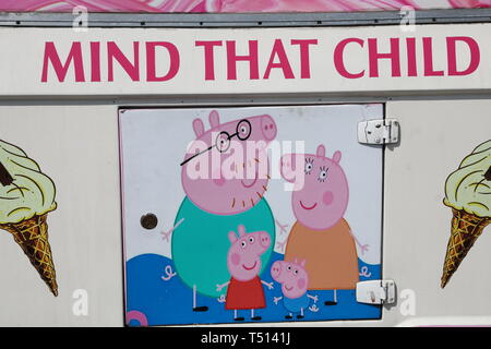 Ice cream van "mind that child" sign, London, UK Stock Photo - Alamy