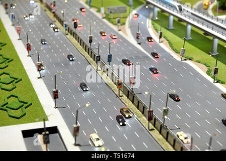 Model of a multi lane highway or motorway with cars travelling in both ...