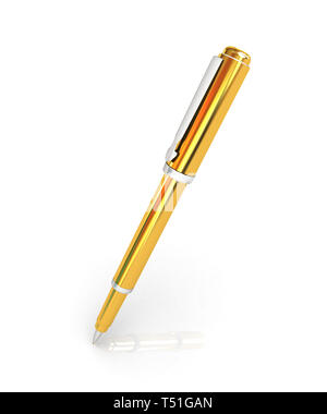 the gold shining pen isolated on white background Stock Photo - Alamy