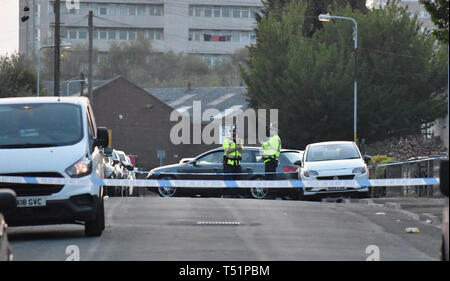 Police at the scene in Wolverhampton where a six-year-old boy was ...
