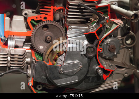 Motorcycle engine, industrial model with cross-sections, cylinder block ...