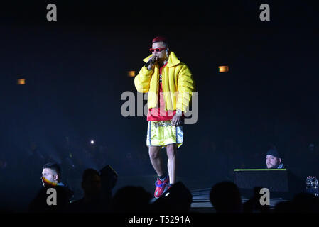 Napoli, Italy. 19th Apr, 2019. The italian rapper Gionata Boschetti ...