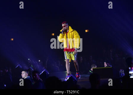 Napoli, Italy. 19th Apr, 2019. The italian rapper Gionata Boschetti ...