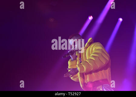 Napoli, Italy. 19th Apr, 2019. The italian rapper Gionata Boschetti ...