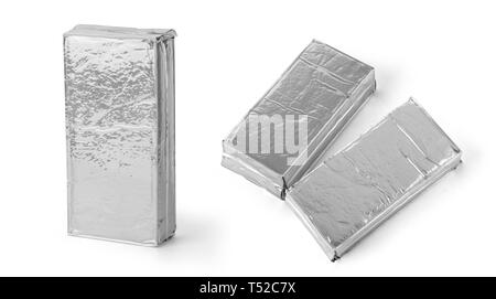 blank silver product packaging on white background with clipping path ...