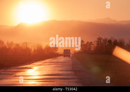 evening road heading to beautiful sunset horizon copyspace Stock Photo ...