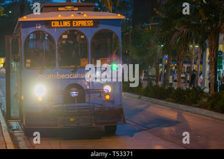 Collins Express Trolley in South Beach Miami at night Stock Photo - Alamy