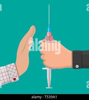 Alcohol abuse concept. Hand gives bottle of whiskey to other hand. Stop ...