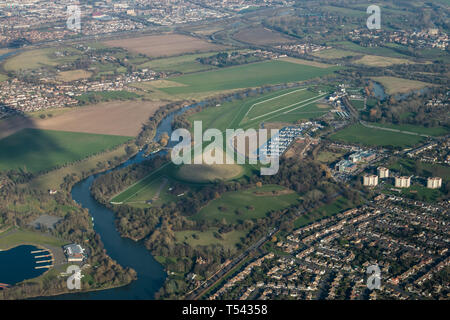Aerial view of Royal Windsor Racecourse from Boveney Lock, Dorney, UK ...
