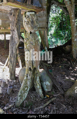 Tribal wood carving in the Sarawak Museum. Kuching, Sarawak, Borneo ...