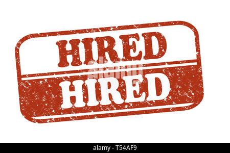 Rubber Stamp Hired, text on white illustration Stock Photo - Alamy