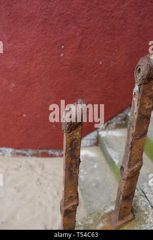 Rusty steel guard rail upright, with missing handrail in Blackpool ...