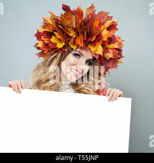 Girl with the blank banner. Perfect space to put any text Stock Photo ...