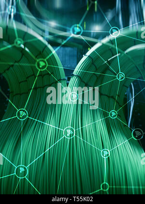 Wi fi network abstract structure on modern server room background Stock ...