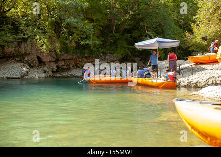 Martvili, Georgia September 2018 People on an excursion between rocks ...