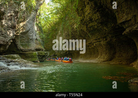 Martvili, Georgia September 2018 People on an excursion between rocks ...