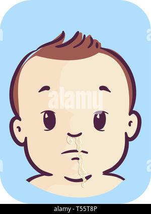 Illustration of a Kid Boy with a Runny Nose Stock Photo - Alamy